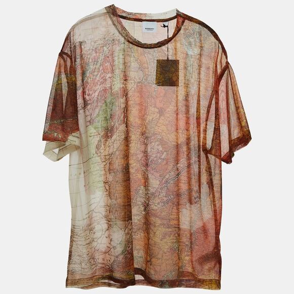 Burberry | Shirts | Burberry Orange Aldous Map Print Sheer Mesh Tshirt ...